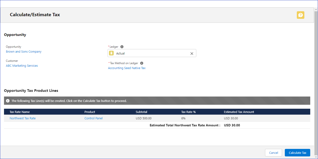 Calculate/Estimate Tax on an Opportunity