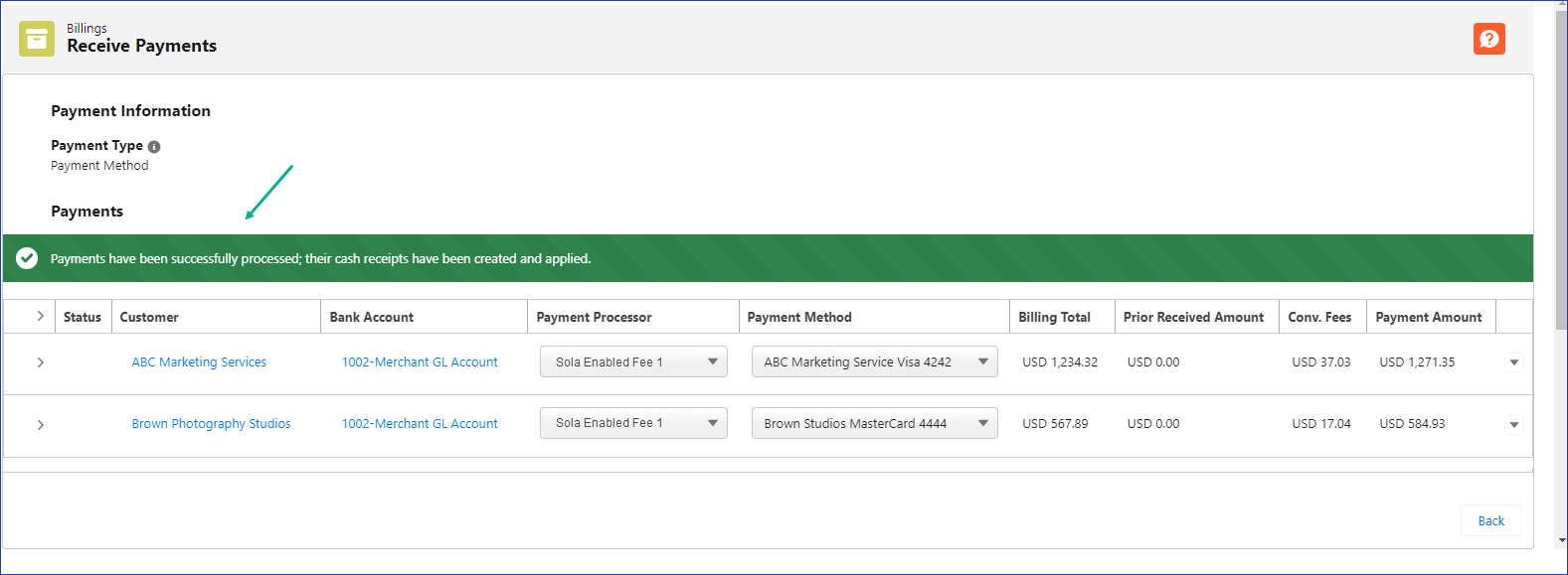 Receive Payments from Multiple Billings