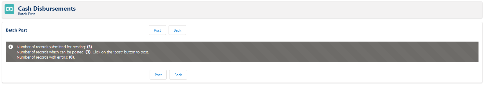 Post a Cash Disbursement(s) from the List View