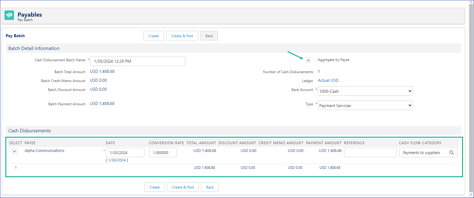 Create a Batch Payment Payable