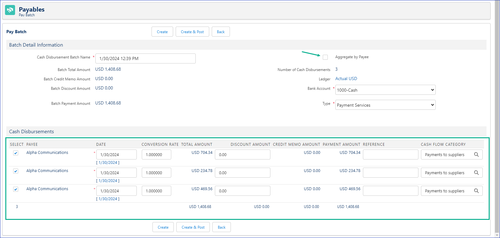 Create a Batch Payment Payable