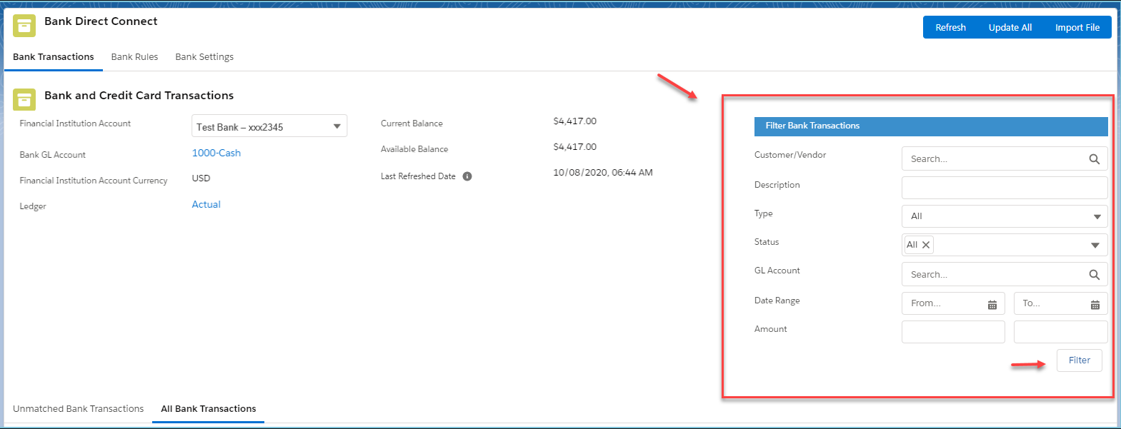 Bank Direct Connect - All Bank Transactions