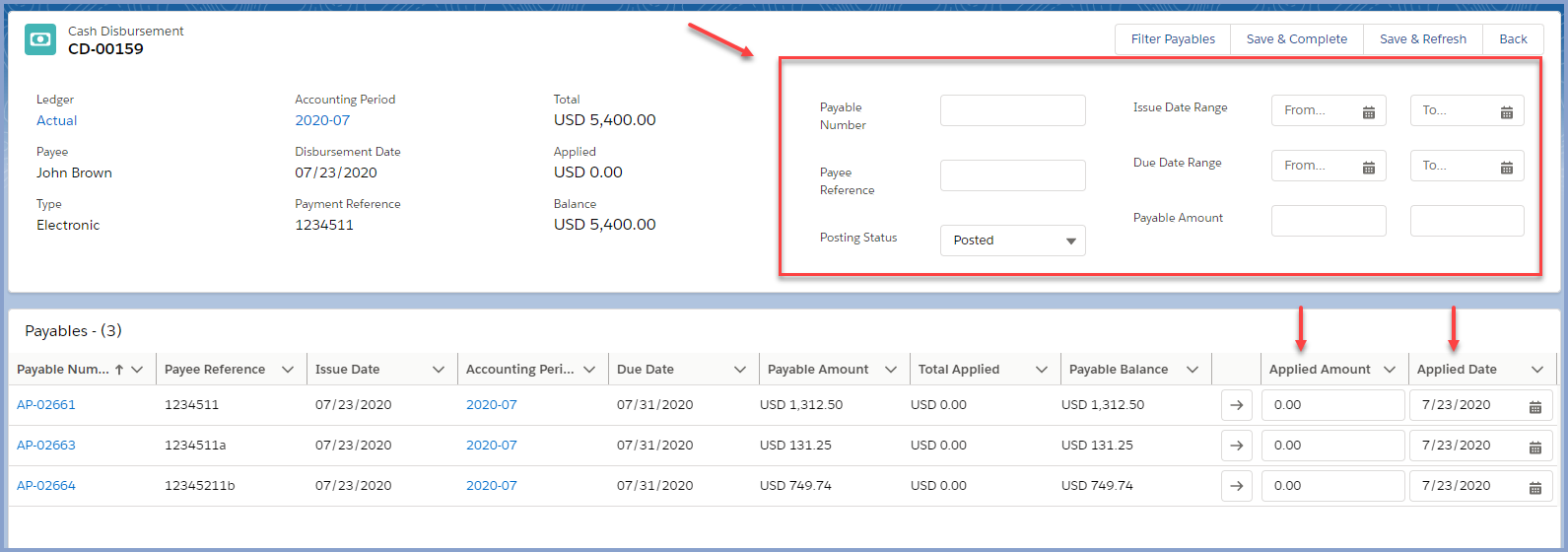 Apply a Cash Disbursement to a Payable